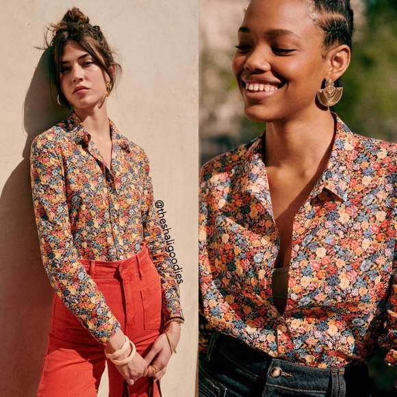 Sezane | Tops | Sezane Pierro Shirt Floral Cotton Blouse Top | Poshmark